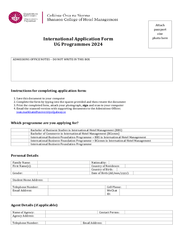 Fillable Online International Application Form UG Programmes 2024 Fax ...