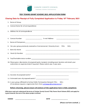 Fillable Online TIDY TOWNS GRANT SCHEME 2022 APPLICATION FORM Fax Email ...