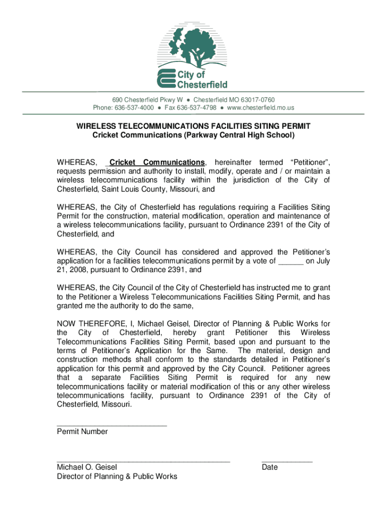 Fillable Online wireless telecommunications facilities siting permit ...