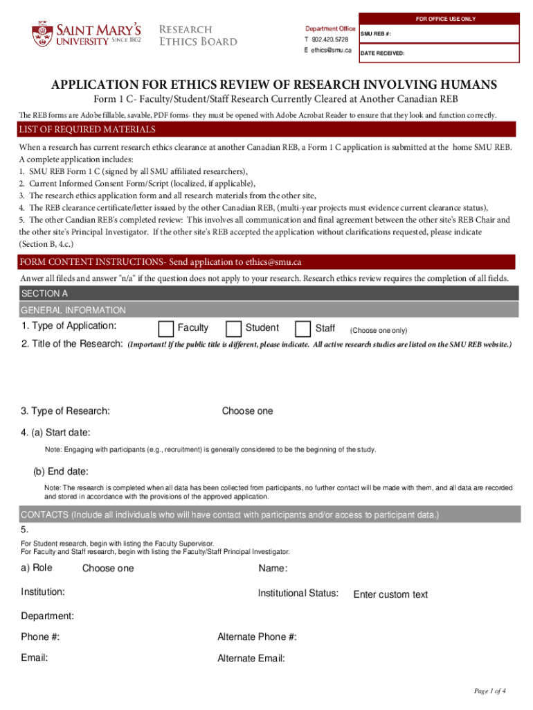 Fillable Online APPLICATION FOR ETHICS REVIEW OF RESEARCH ... Fax Email ...