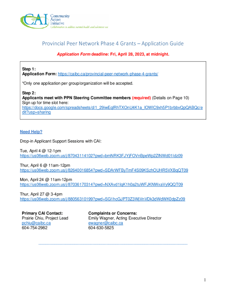 Fillable Online Provincial Peer Network Phase 4 GrantsApplication Guide ...