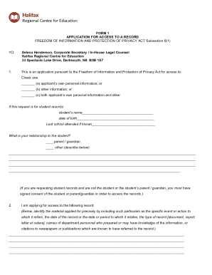 Fillable Online HRSB FOIPOP Form 1 - Application for Access. HRSB ...
