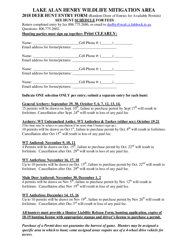 Fillable Online Lake Alan Henry Wildlife Mitigation Area Hunting Schedule ... Fax Email Print ...