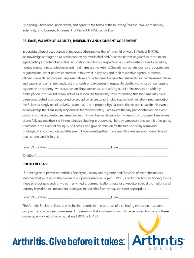 Fillable Online Consent, Waiver, Release and Indemnity Agreement and ...