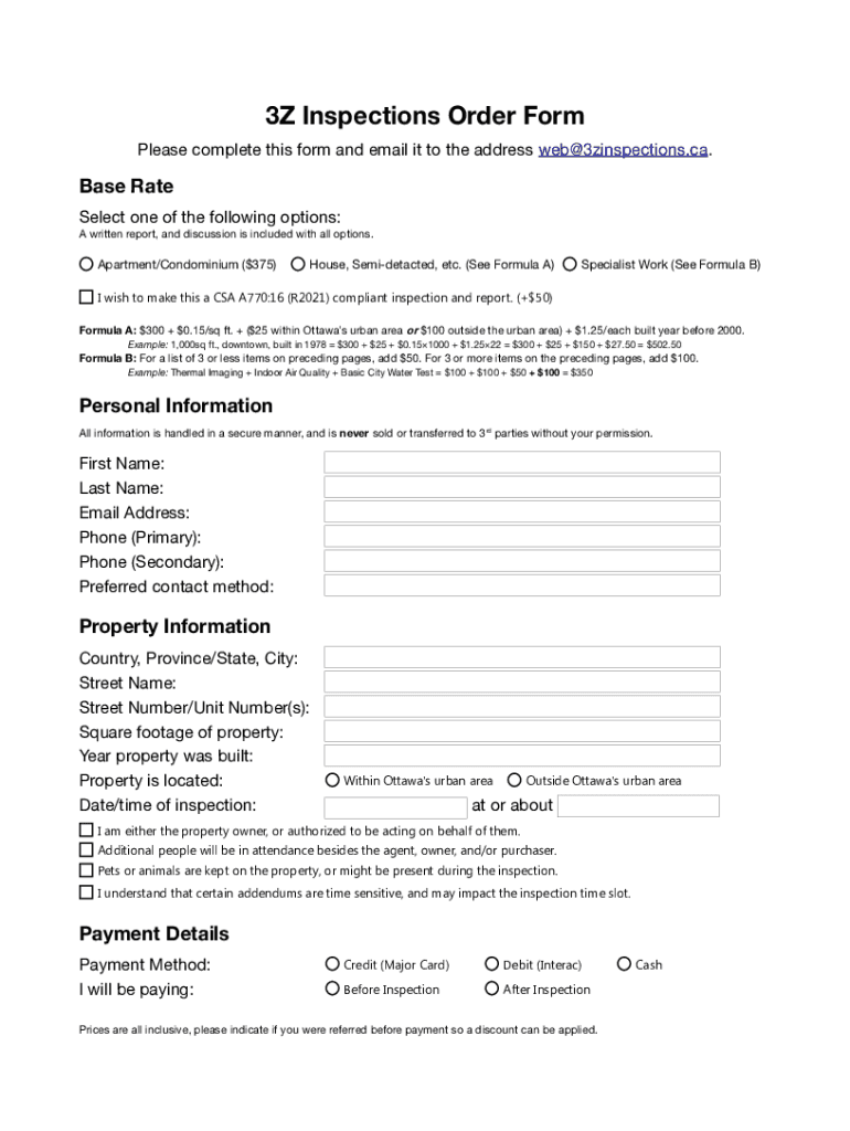 Fillable Online 3Z Inspections Ordering Form Fax Email Print - pdfFiller