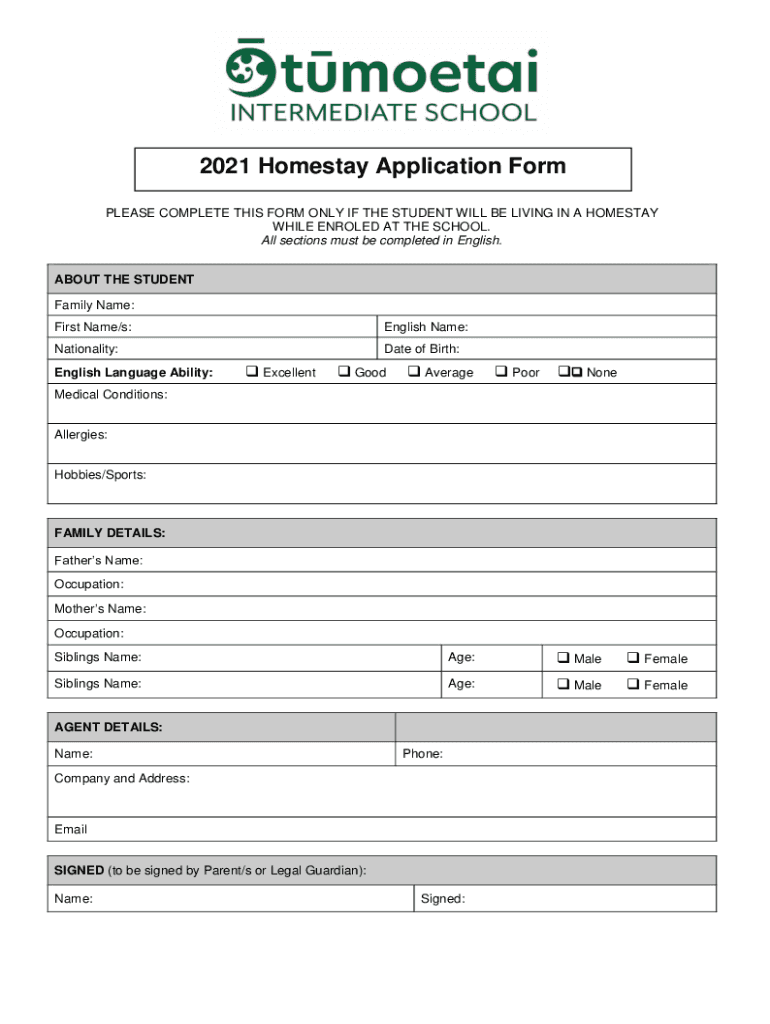 Fillable Online 2021 Homestay Application Form Fax Email Print - pdfFiller