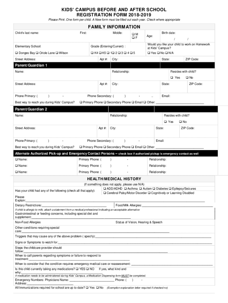 Fillable Online Day Care Enrollment FormsKids Campus Fax Email Print - pdfFiller
