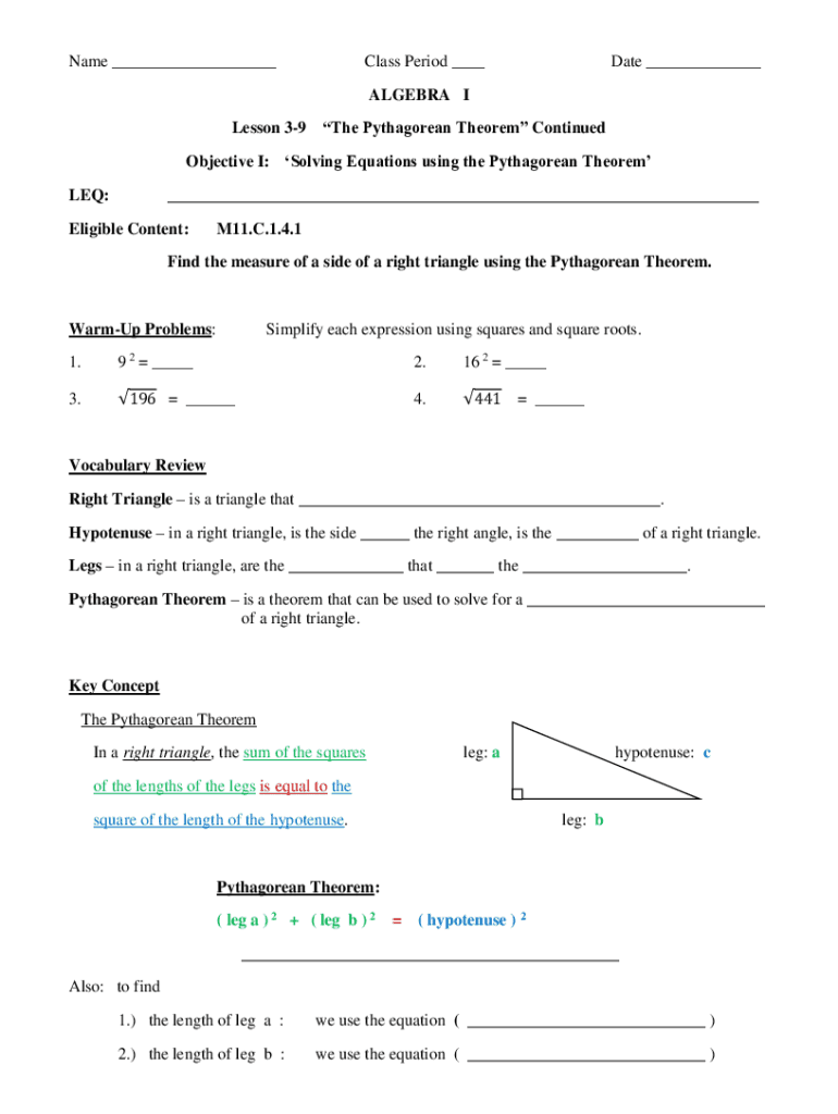 Fillable Online Eighth Grade Converse of the Pythagorean Theorem ... Fax Email Print - pdfFiller