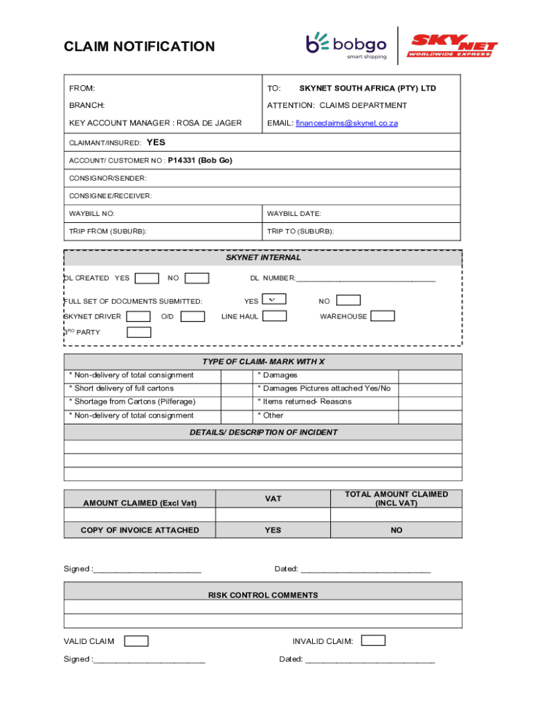 Fillable Online Skynet Claim form Template.doc Fax Email Print - pdfFiller