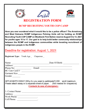 Fillable Online registration form - rcmp recruiting youth cop camp Fax ...