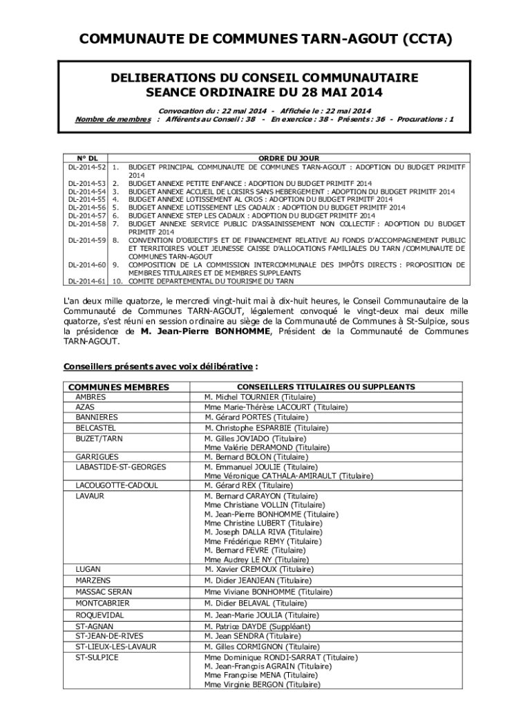 Remplissable En Ligne COMPTE RENDU DE SEANCE Conseil de communaut en date ... Fax Email Imprimer ...