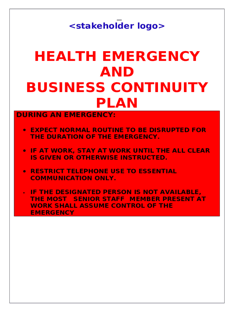 Emergency and Business Continuity Planning Doc Template | pdfFiller