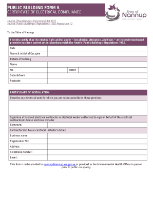 Fillable Online Public Building Form 5 - Certificate of electrical ...