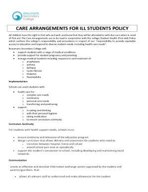 Fillable Online First Aid Arrangements for Ill Students Policy Fax ...