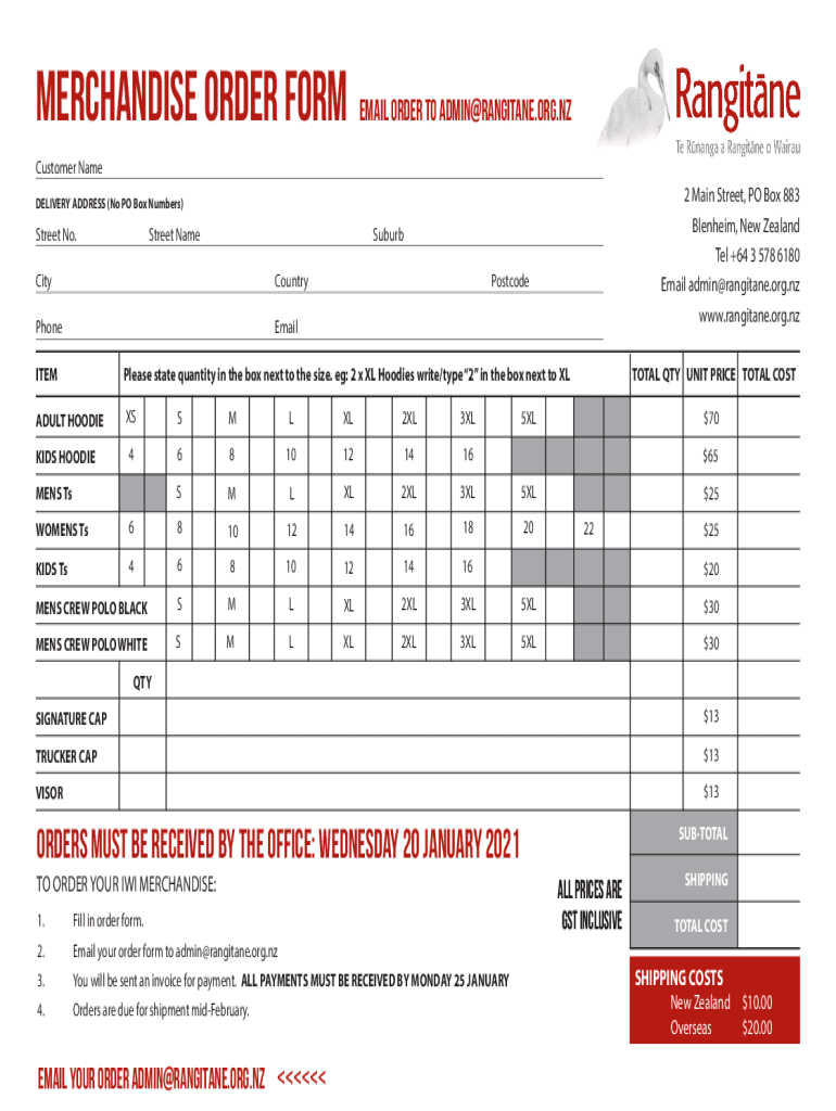 Fillable Online MERCHANDISE PRE-ORDERS! The wait is... - Rangitne ...