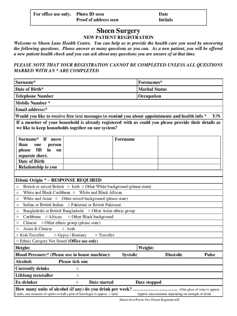 Fillable Online How to register with this GP surgery - Sheen Lane ...