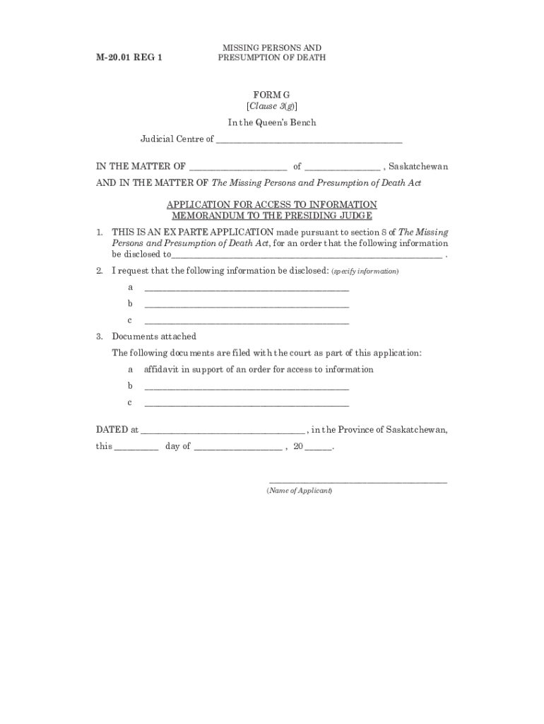 Fillable Online M-20.01 Reg 1 Form G - Application for Access to ...