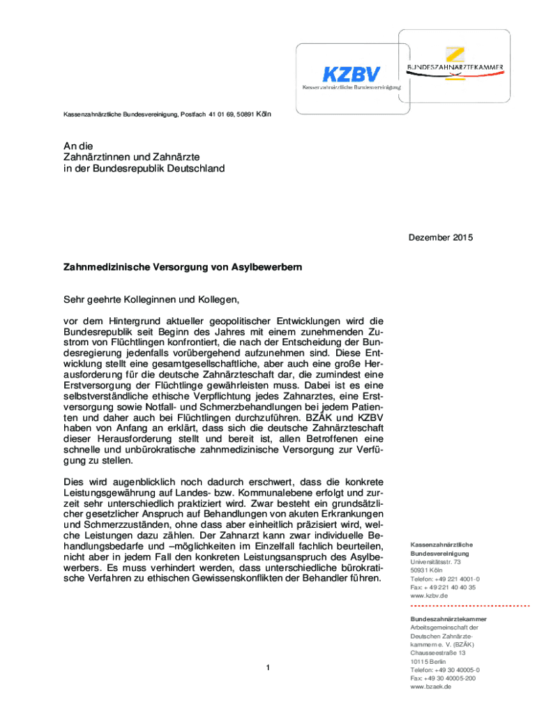 Ausfüllbar Online Inofrmationsunterlagen von KZBV und BZK Fax Email Drucken - pdfFiller