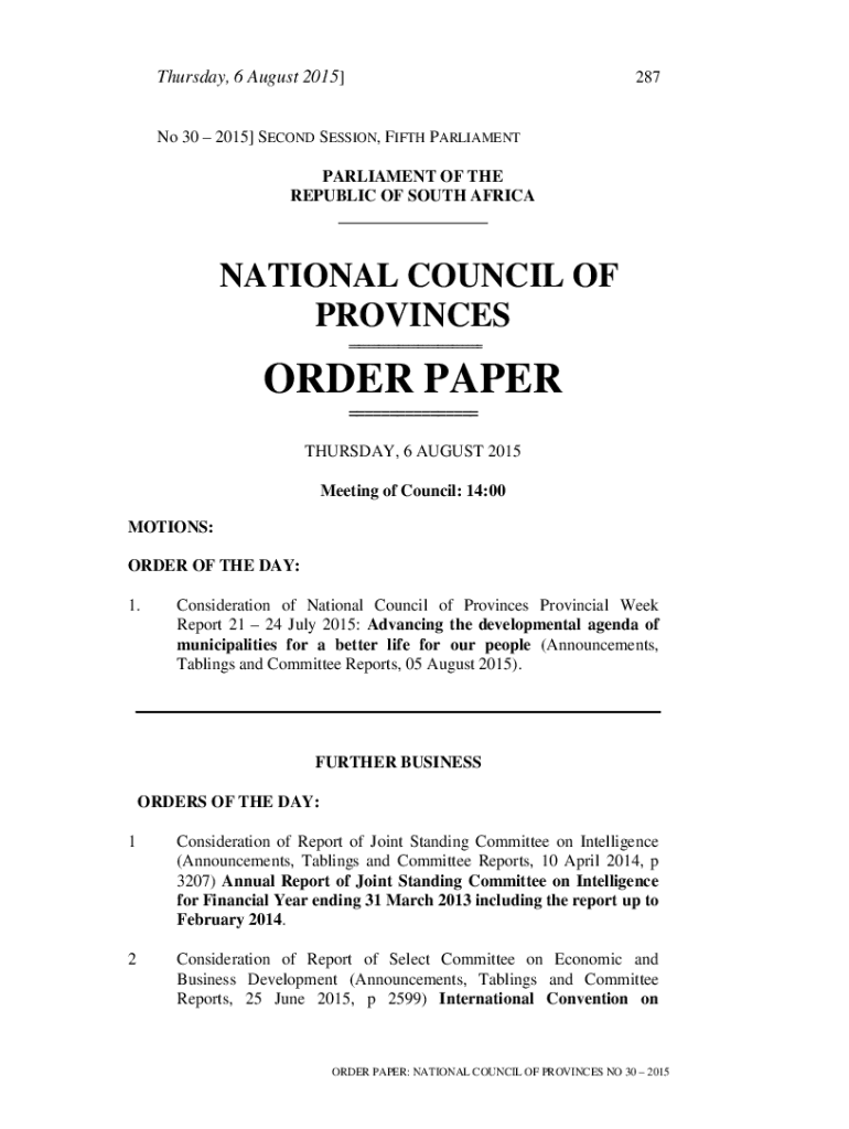 Fillable Online THE ROLE OF THE NCOP IN THE NATIONAL ... Fax Email ...