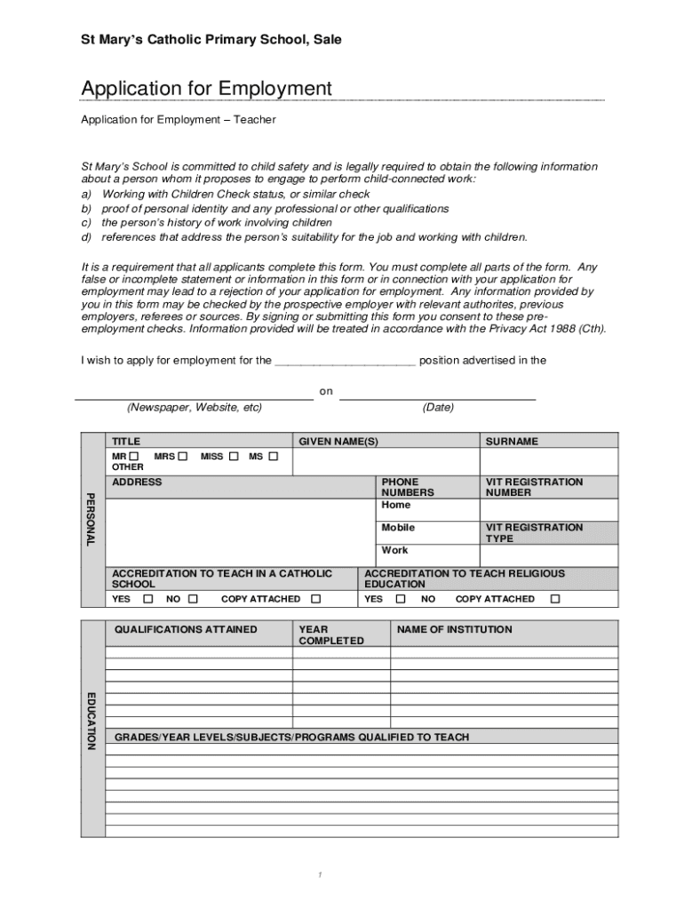 Fillable Online St Marys Catholic Primary School, Sale Fax Email Print - pdfFiller
