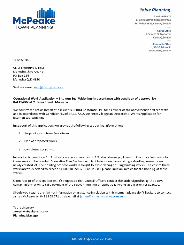 Fillable Online Approval for works on public areas and roads - Mareeba ...