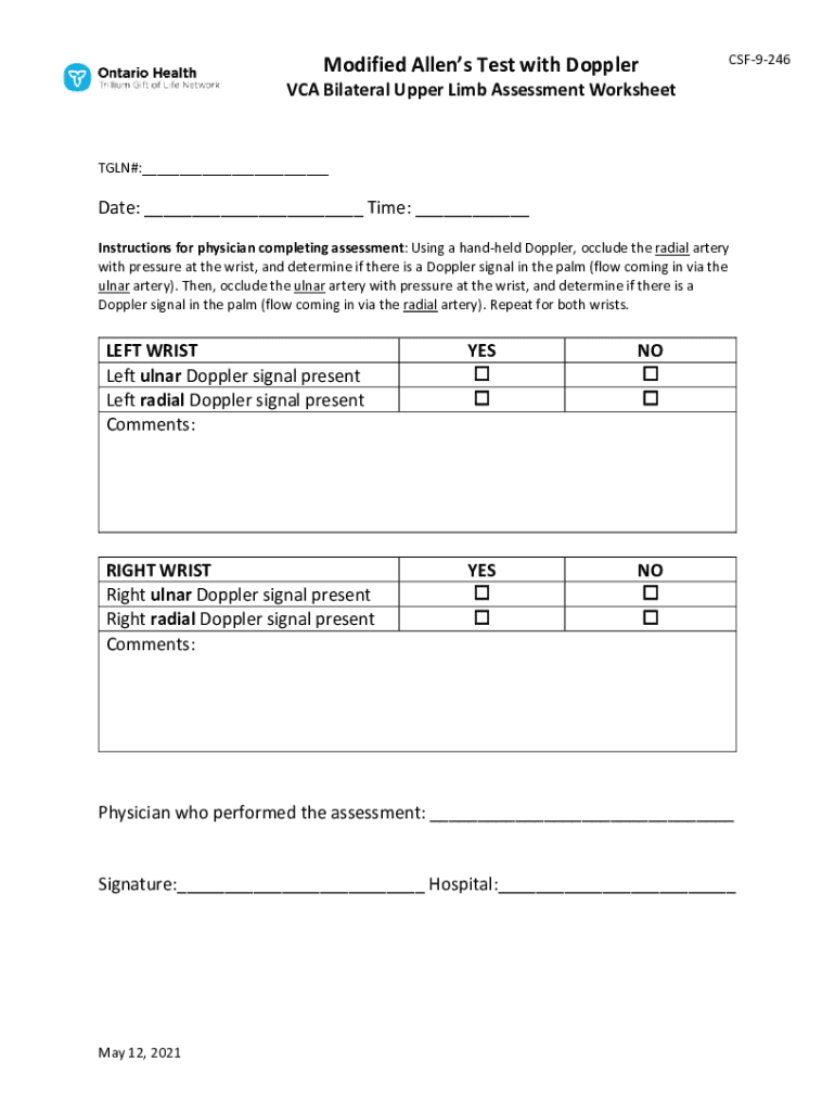 Fillable Online Modified Allen's Test with Doppler Fax Email Print ...