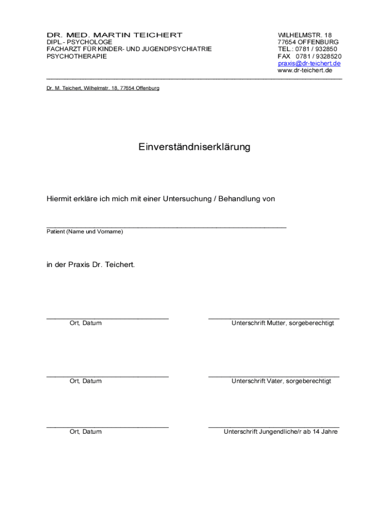 Ausfüllbar Online Dr. med. Martin Teichert in 77654 OffenburgFA Kinder ...