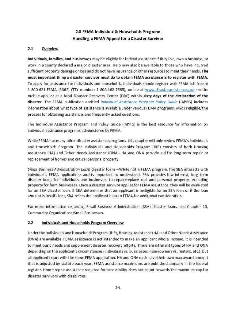 Fillable Online 2.0 FEMA Individual & Households Program: Handling a ...