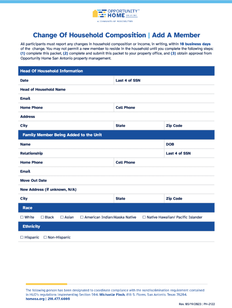 Fillable Online Change Of Family Composition PacketRemove A Member ...