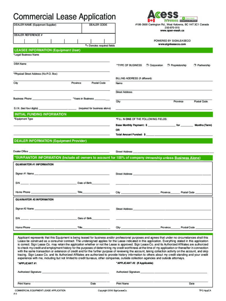 Fillable Online Commercial Lease Application - Dick's Restaurant Supply ...