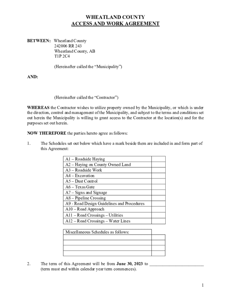 Fillable Online Fillable Online ACCESS AND WORK AGREEMENT Fax Email ...
