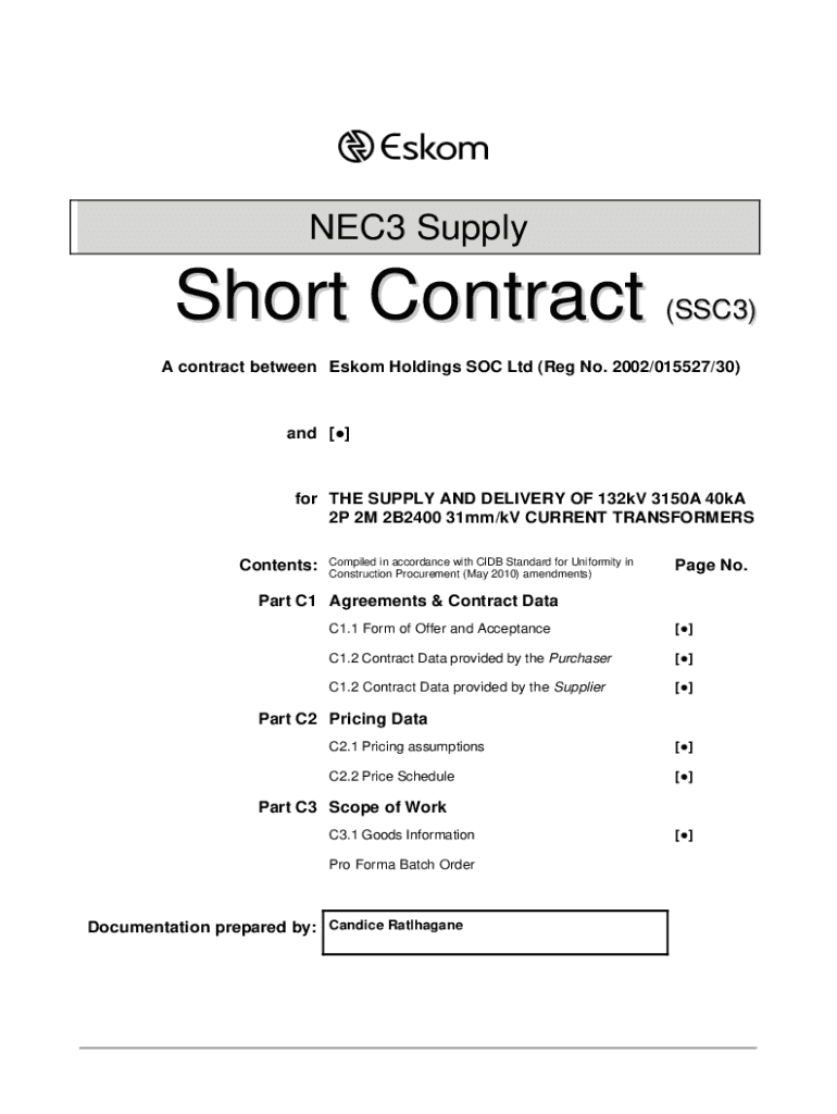Fillable Online for THE SUPPLY AND DELIVERY OF 132kV 3150A 40kA Fax ...