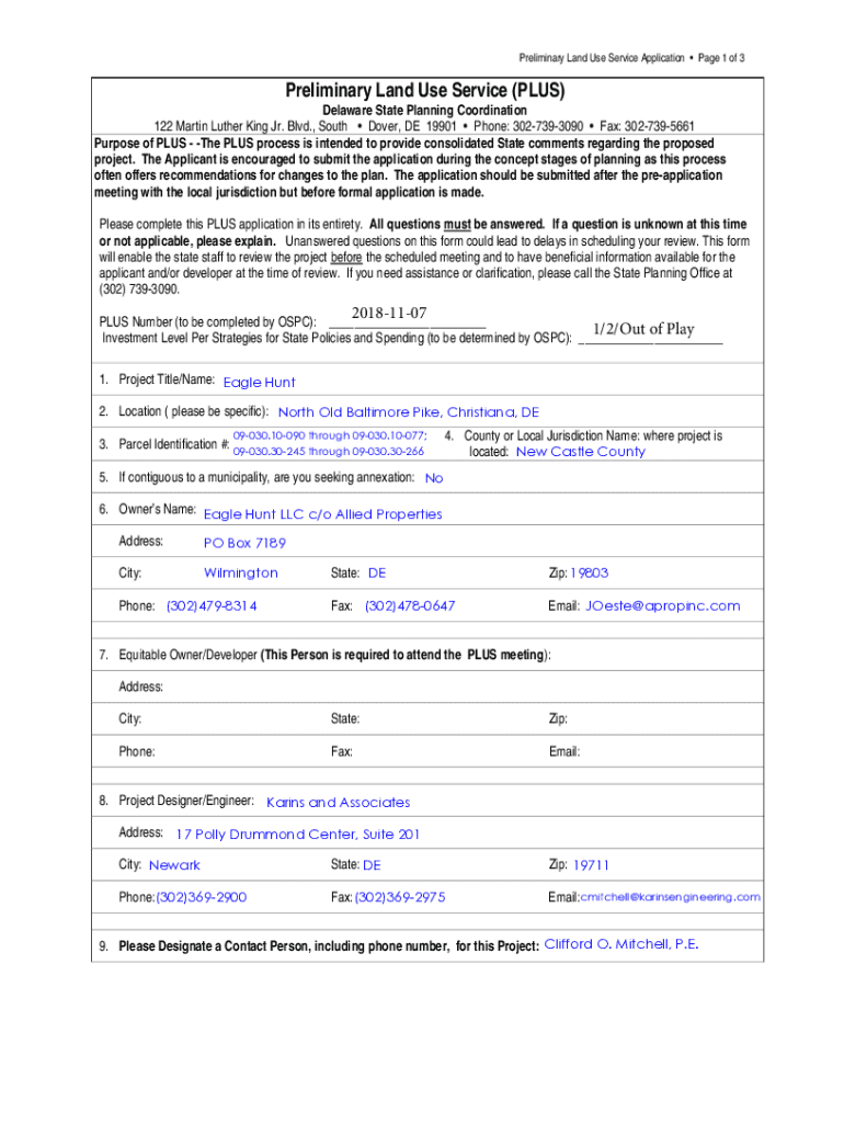 Fillable Online stateplanning delaware (PDF) Preliminary land Use ...
