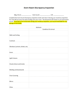 Fillable Online Dorm Room Discrepancy Inspection Fax Email Print ...