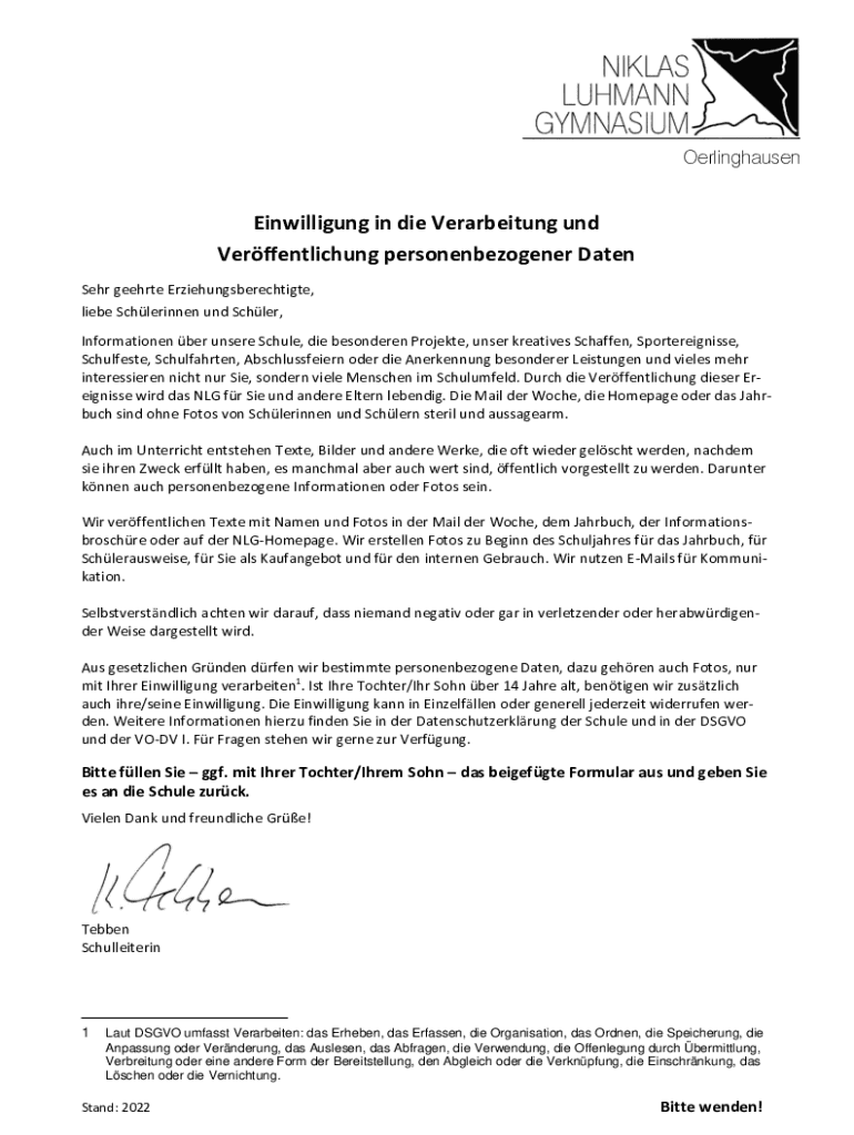 Ausfüllbar Online Einwilligung in die Verarbeitung und Verffentlichung ...