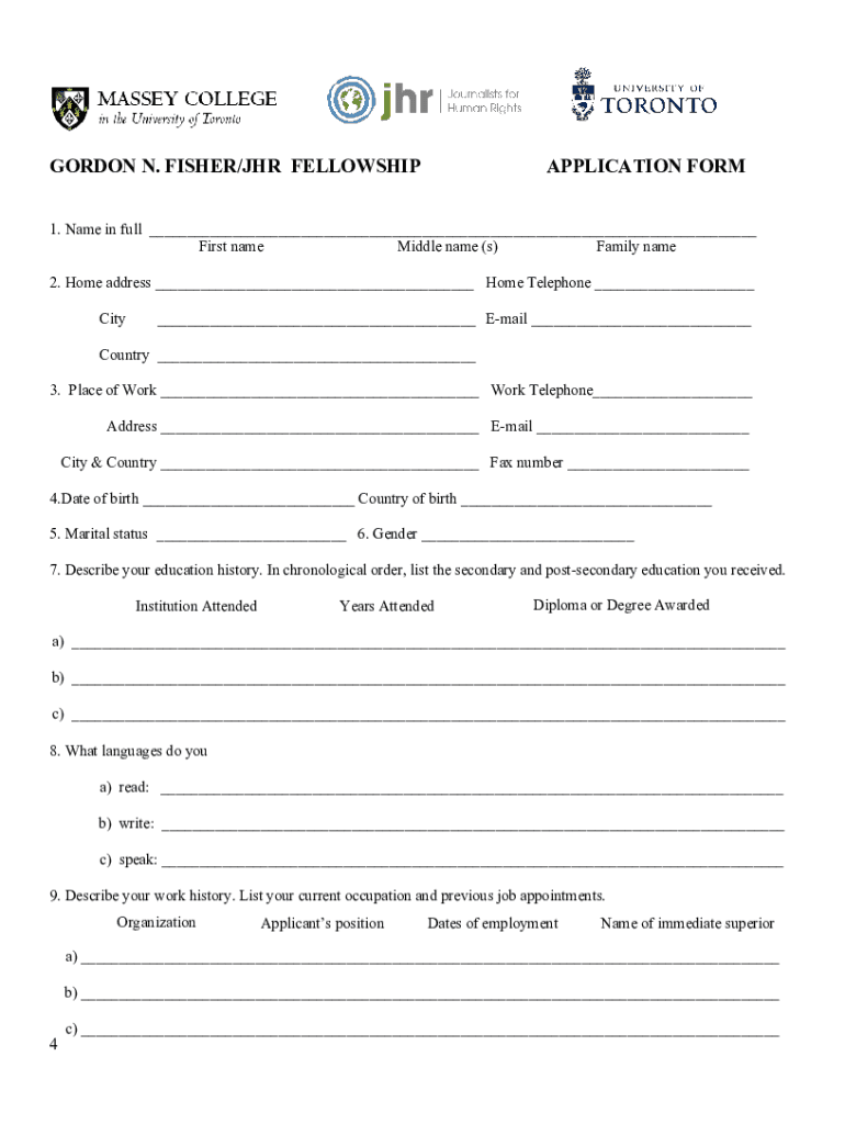 Fillable Online Gordon N. Fisher-JHR Journalism Fellowship Application ...