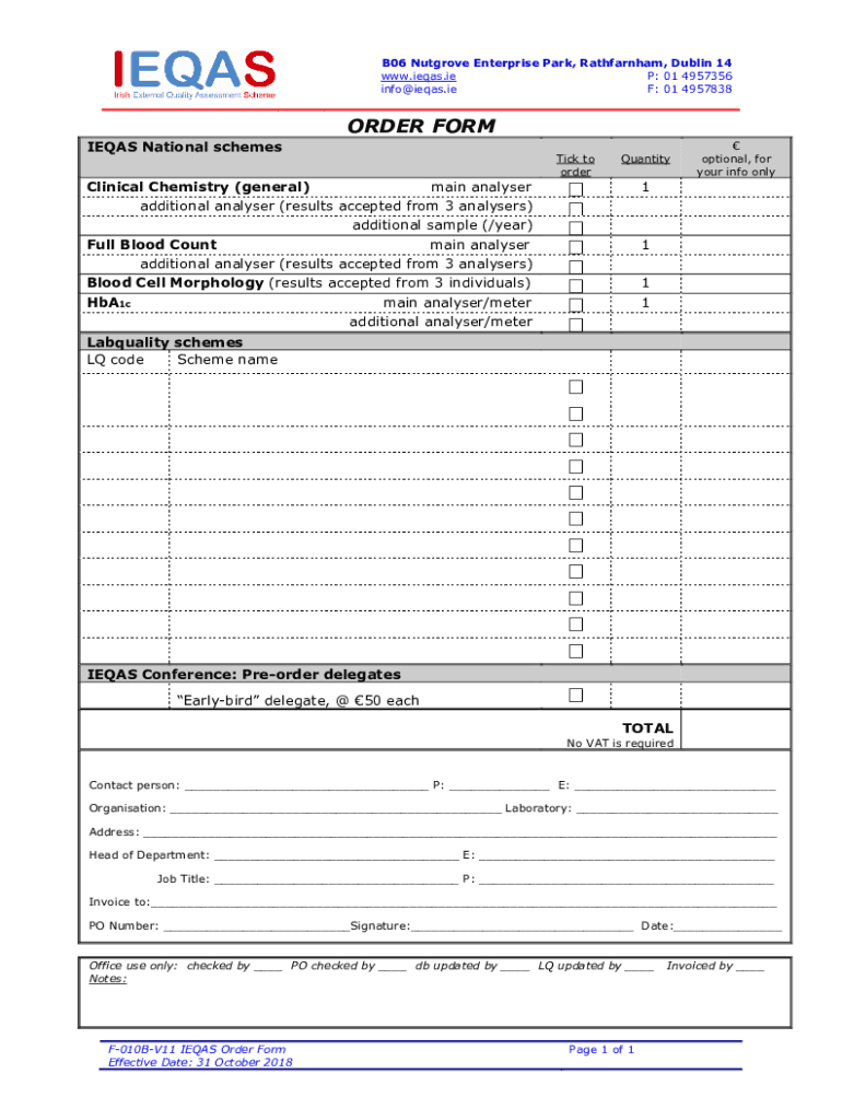 Fillable Online F-010B-V11 IEQAS Order Form Fax Email Print - pdfFiller