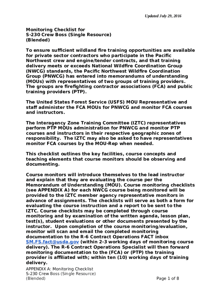 Monitoring Checklist for S-230 Crew Boss (Single ... Doc Template ...