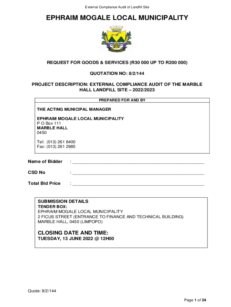 Fillable Online External Compliance Audit of Landfill Site - 8/2/144 Fax Email Print - pdfFiller