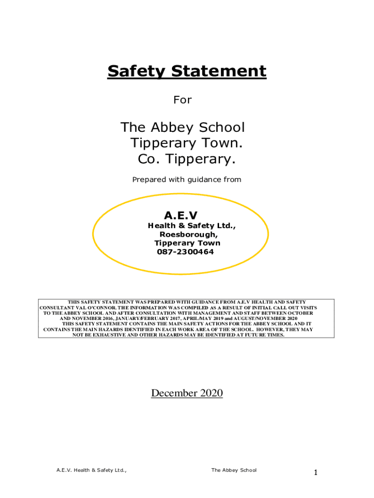 Fillable Online Safety Statement - The Abbey SchoolTipperary Fax Email ...