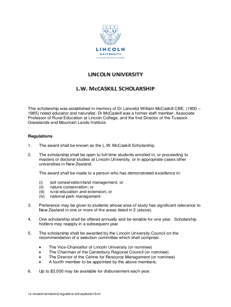 Fillable Online L W McCaskill Scholarship Regulations and Application Form Fax Email Print ...
