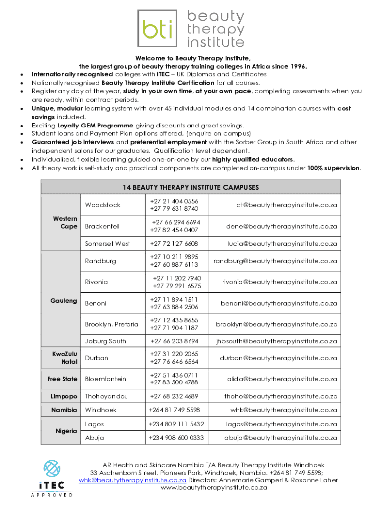 Fillable Online Beauty Therapy Internationally Recognised ...