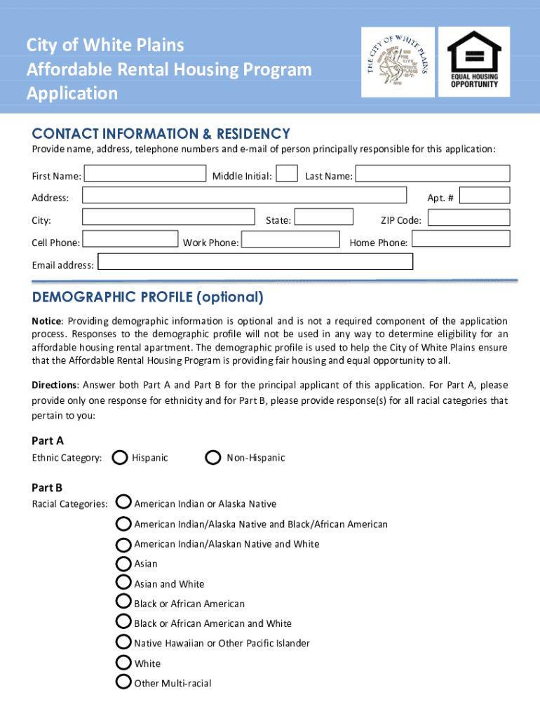 Fillable Online Fillable City of White Plains Affordable Rental Housing ...