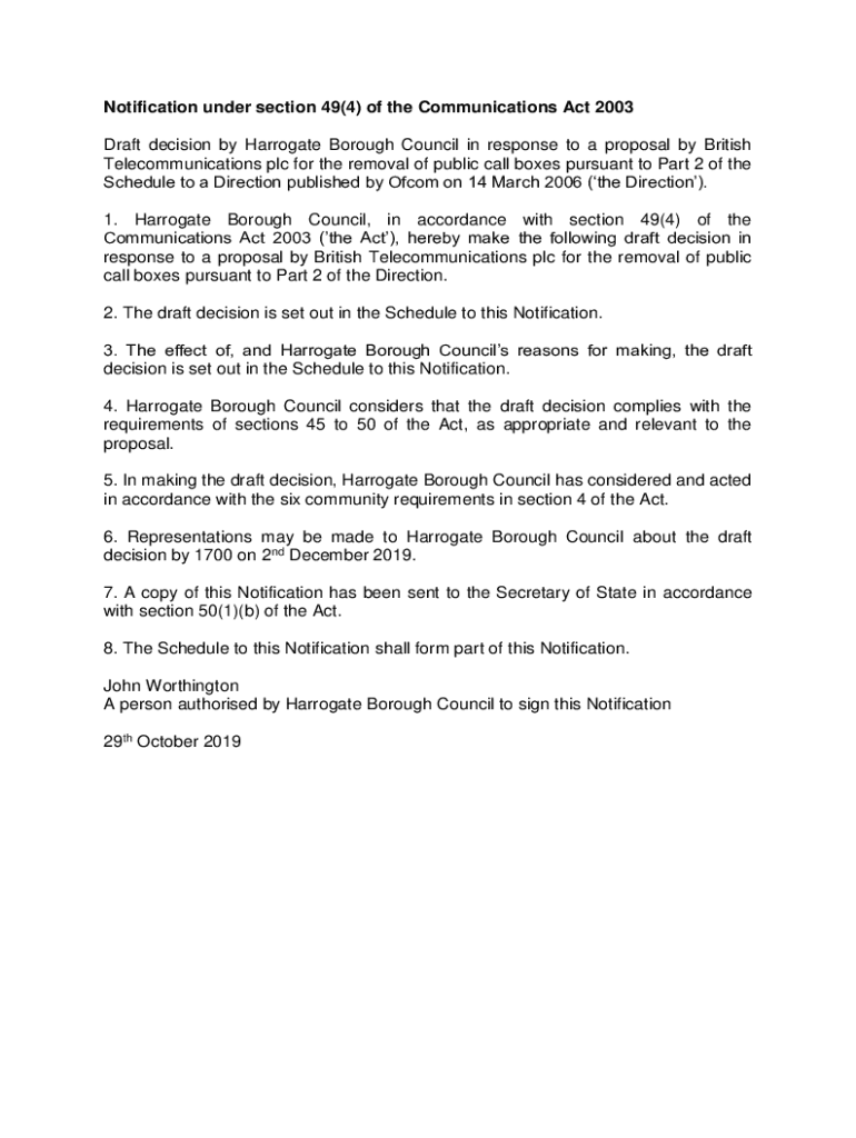 Fillable Online Notification under section 49 of the Communications Act ...