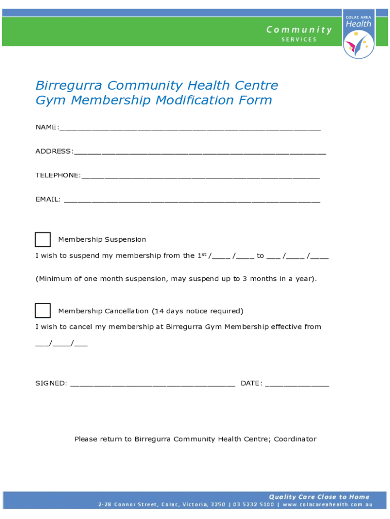 Fillable Online Gym Modification Form KE Fax Email Print - pdfFiller