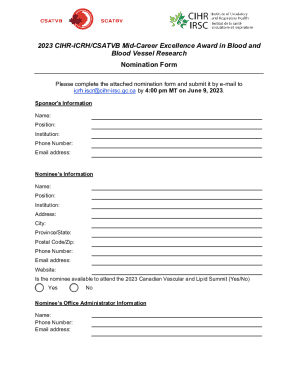 Fillable Online 2023 CIHR-ICRH/CSATVB Mid-Career Excellence Award in ...
