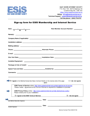 Fillable Online Sign-up form for ESIS Membership and Internet Service ...