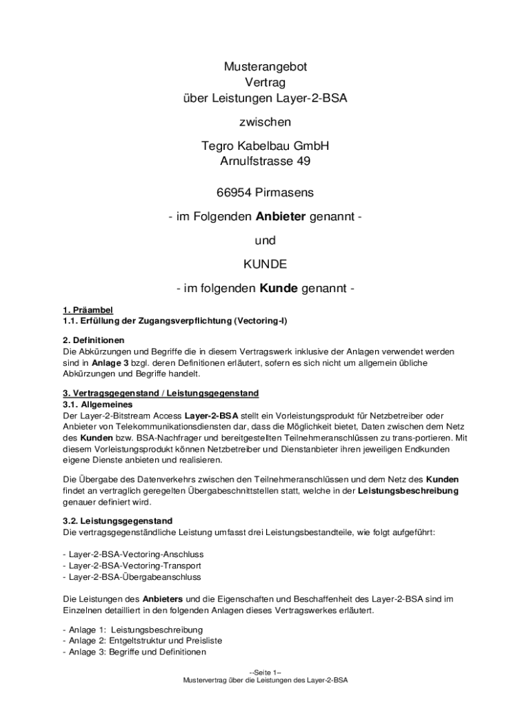 Ausfüllbar Online Musterangebot Vertrag ber Leistungen Layer-2-BSA ... Fax Email Drucken - pdfFiller