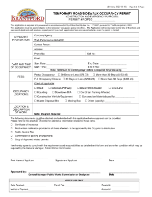 Fillable Online temporary road/sidewalk occupancy permit Fax Email ...