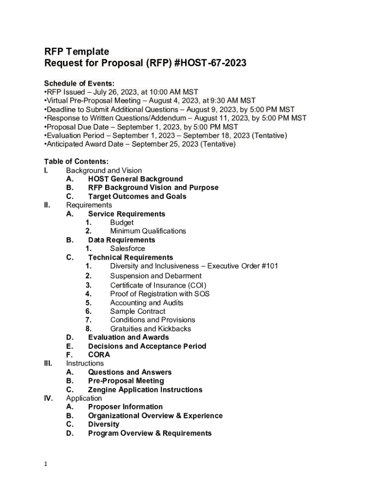 Fillable Online RFP Template Request for Proposal (RFP) #HOST-67-2023 ...